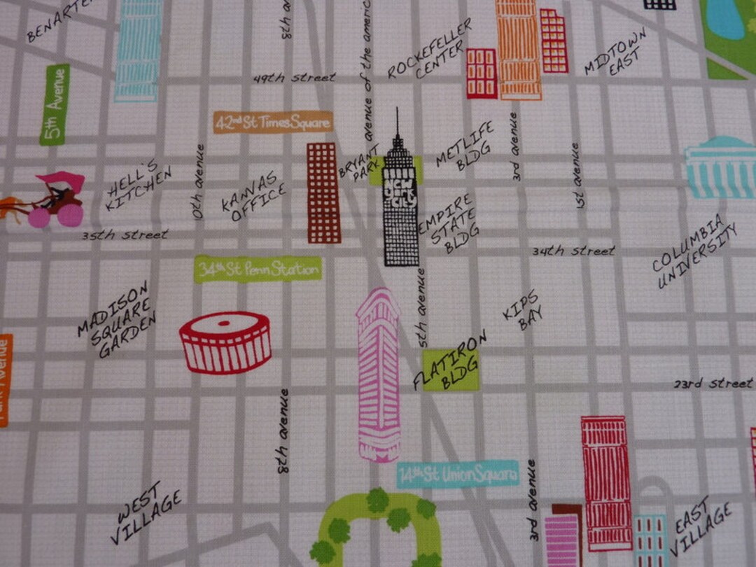 New York City Map Multi Patchwork America 0.5 Meter Cotton Fabric by ...