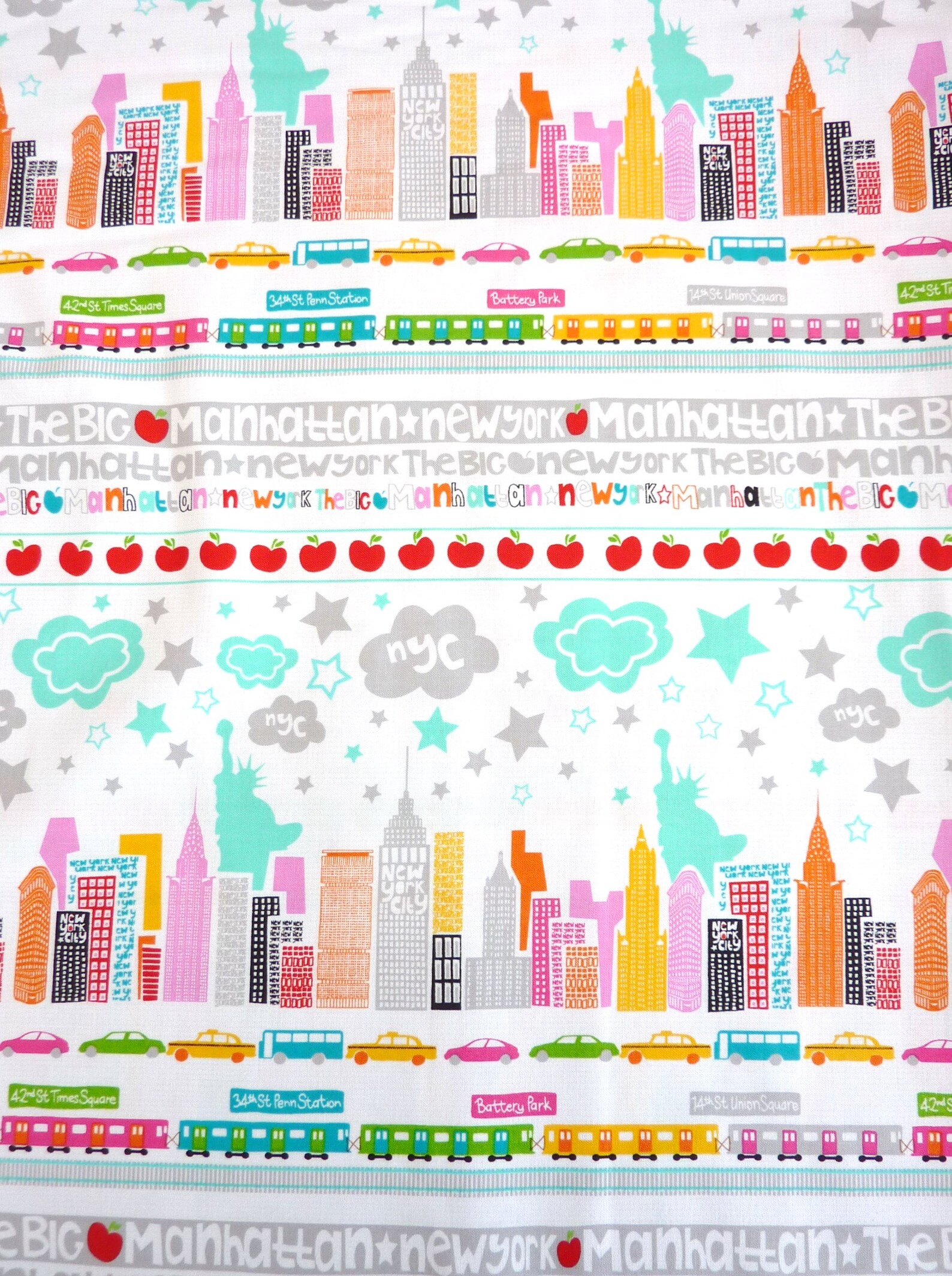 NEW YORK Skyline Border Miss Liberty 0.5 Meter Cotton Fabric From ...