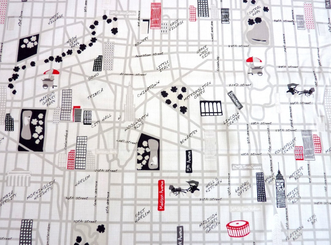NEW YORK City Street America Map 0.5 Meter Cotton Fabric by BENARTEX ...