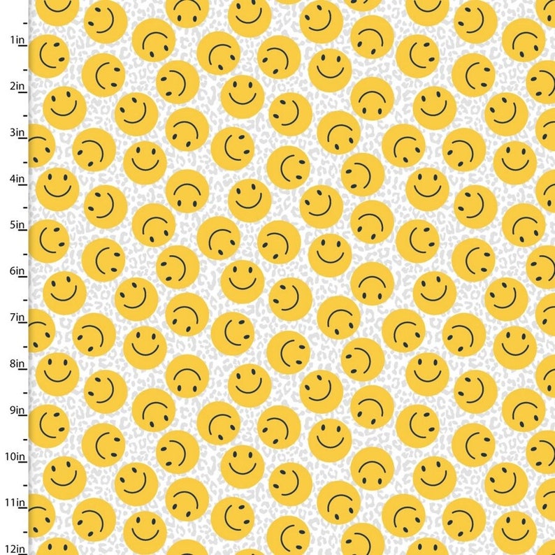 Be Happy Emoji Smileys Rhythm 0.5 Meter Cotton Fabric by 3 Wishes ...