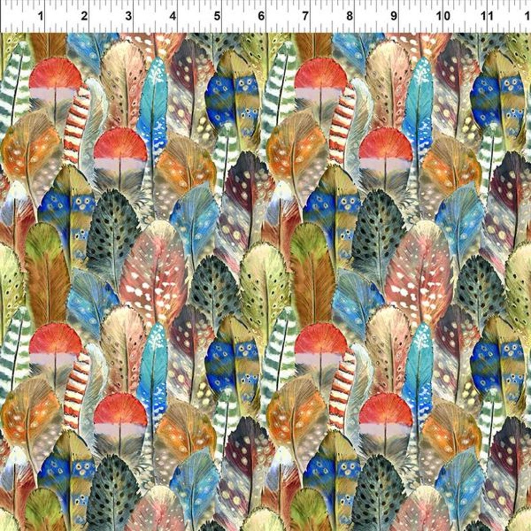 FEATHERS Southwest Feathers Multi 0.5 Meter Cotton Fabric by in the ...