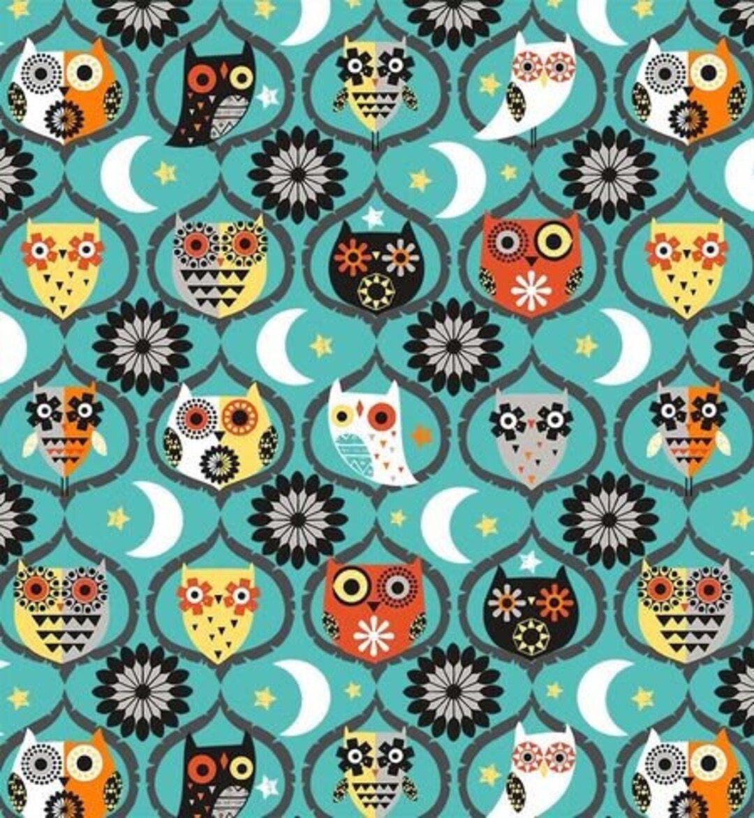 OWLS Hocus Pocus Owl Night Long Forest Animals 0.5 Meter Cotton Fabric ...