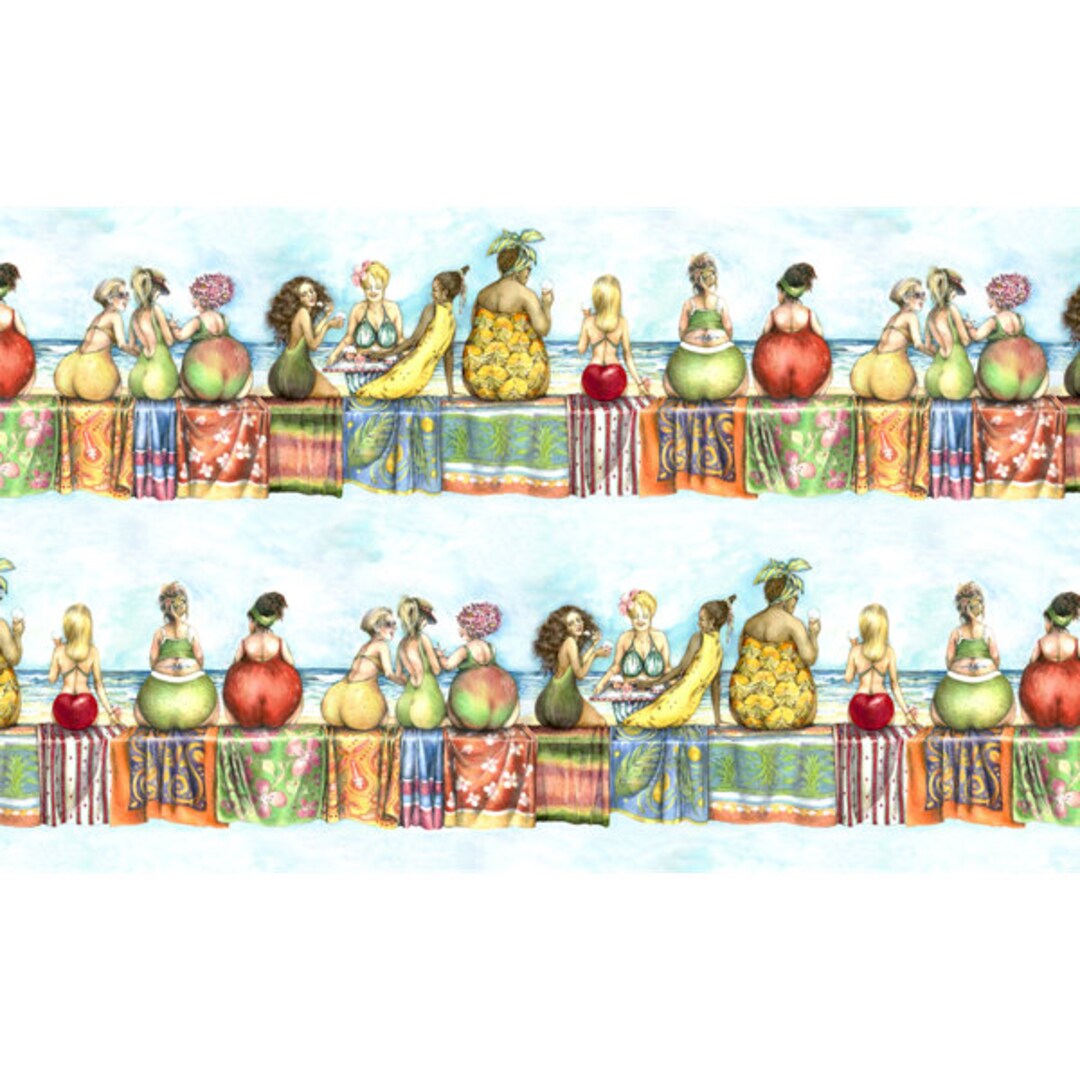 Fruit Ladies 4 Complete Rows Beauties on the Beach 0.47 Meters Cotton ...