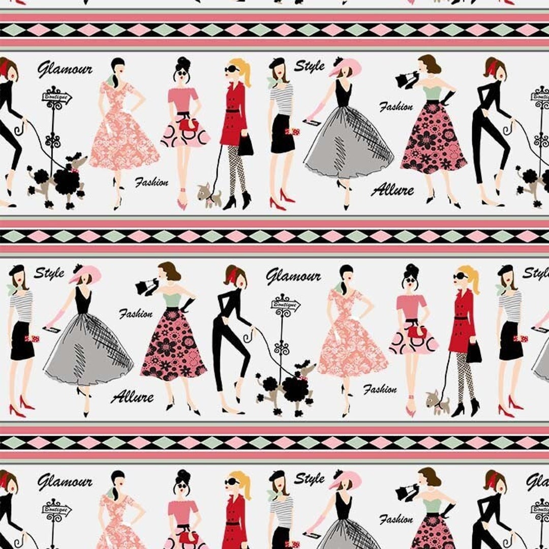 Fashionista MODE Trendsetter Glamour Border 0.5 Meters Cotton Fabric by ...