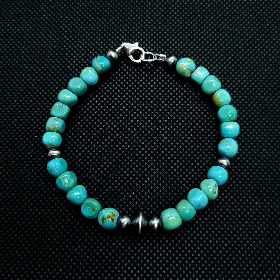 8 Inches Turquoise Beaded Sterling Silver Bracelet - Etsy