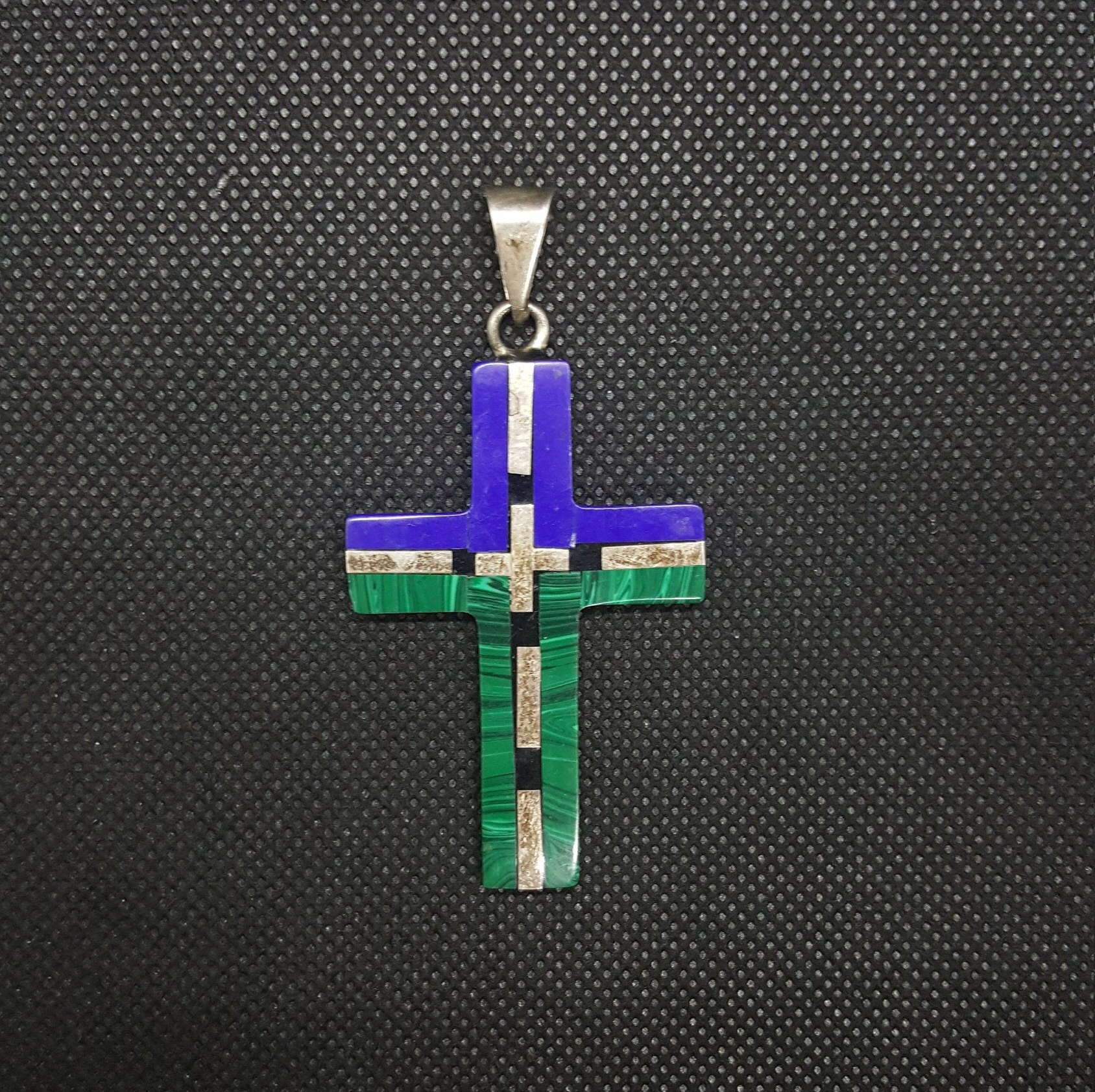 VINTAGE Silver Inlay Cross Malachite Blue Coral Pendant - Etsy