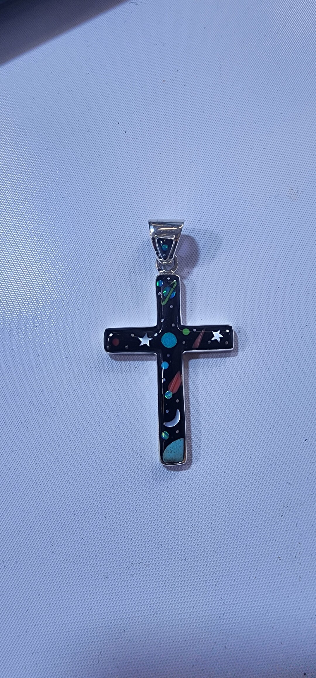 Southwest Cross Micro Inlay Multi-colored Sterling Silver Pendant - Etsy