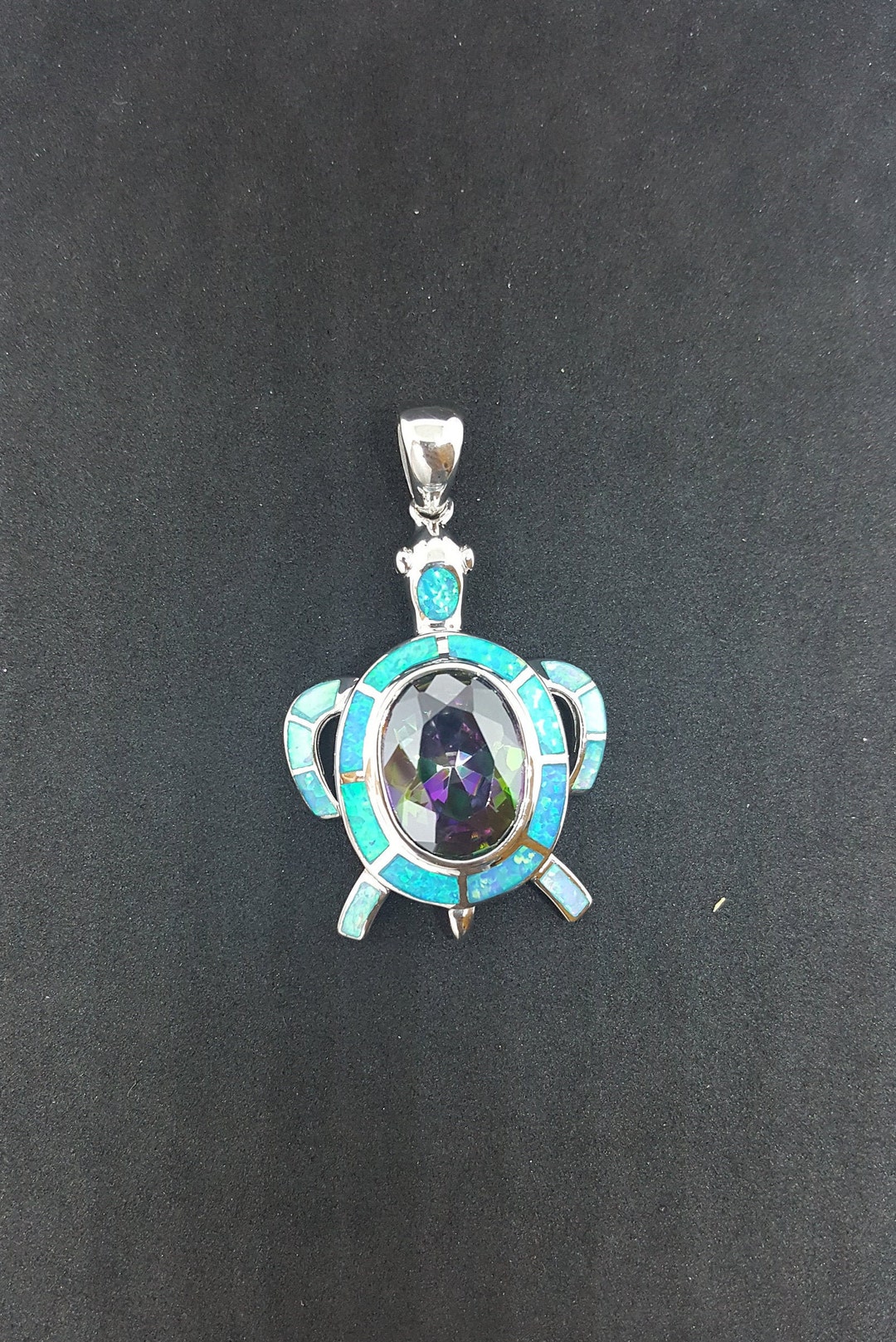 The Turtle Blue Fire Opal Amethyst Oval Shape Sterling Silver - Etsy