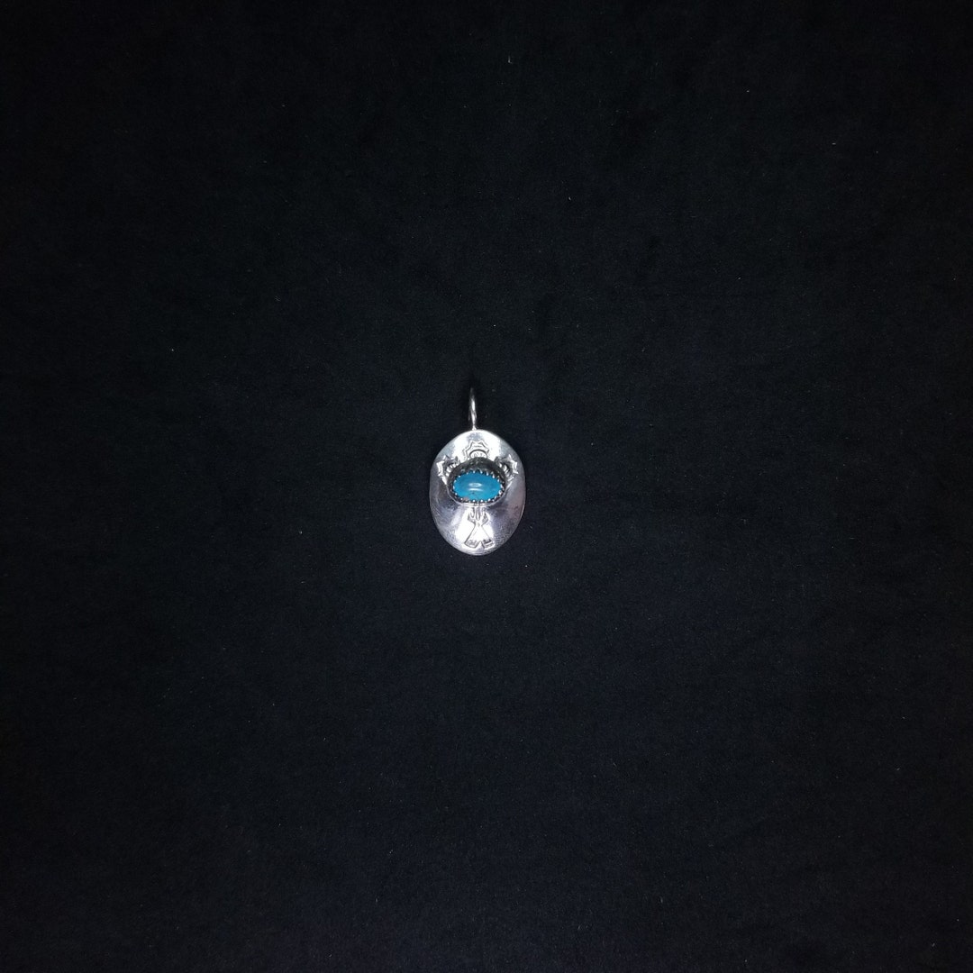 Kingman Turquoise and Native Symbol Sterling Silver Pendant Vintage - Etsy