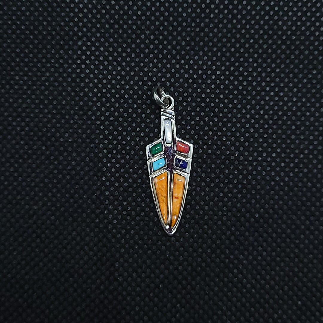 Multi-stones Inlay Arrow Head Shape Sterling Silver Pendant - Etsy