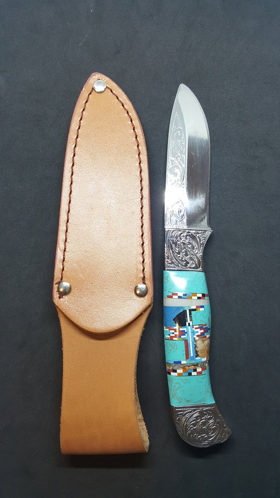 Laser Cut Blade Stainless Steel Knife Turquoise Inlay | Etsy