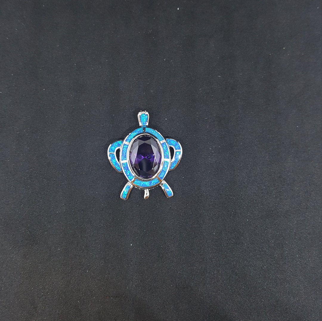 The Turtle Blue Fire Opal Amethyst Oval Shape Sterling Silver Pendant ...