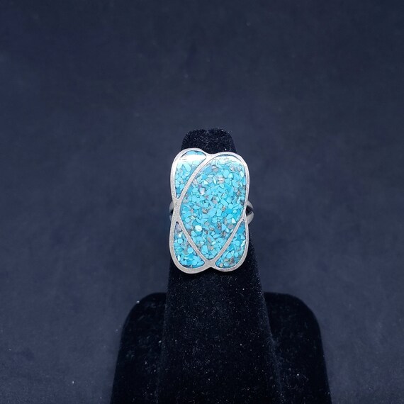 Vintage Zuni orbital oval overlapping inlay turquoise… - Gem