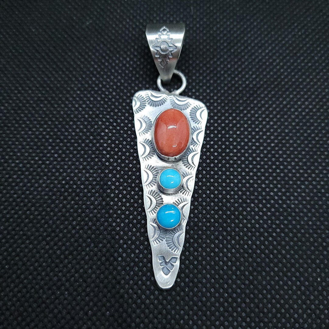 Three Dots Turquoise Inlay Triangle Sterling Silver Pendant - Etsy