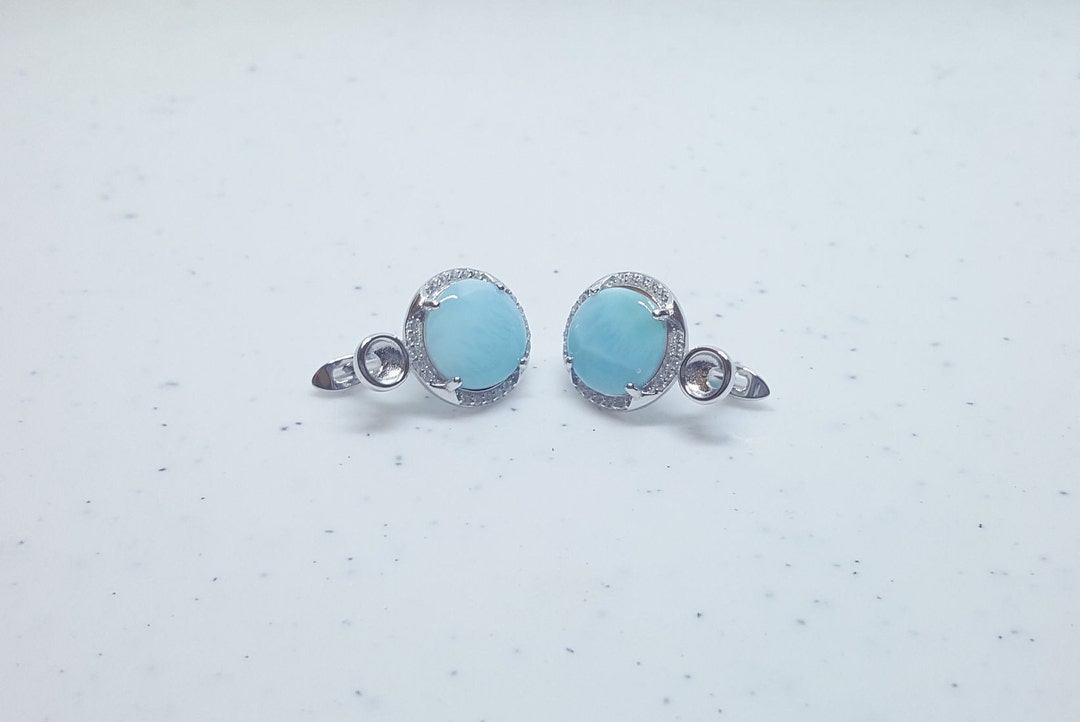 10 Mm Blue Larimar With CZ Round Shape Sterling Silver Hoop Earrings - Etsy