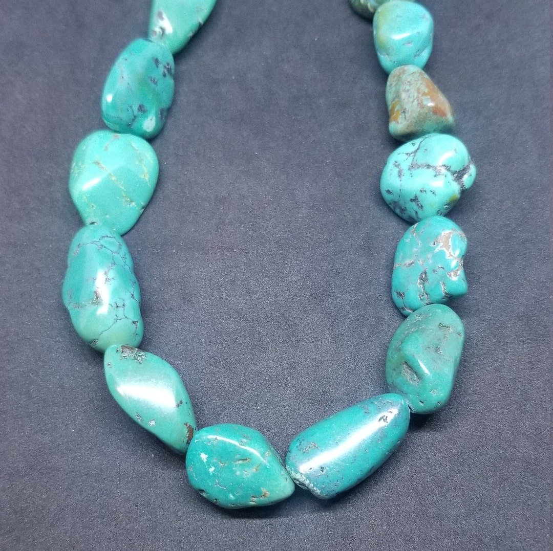 18 Inches Big Chunk Turquoise Sterling Silver Necklace - Etsy