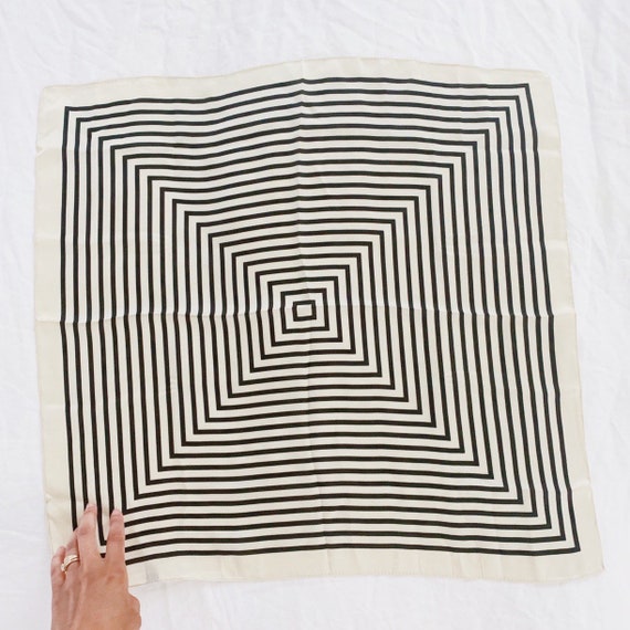 Cream & Black Striped Bandana Scarf Silky Polyester Retro | Etsy