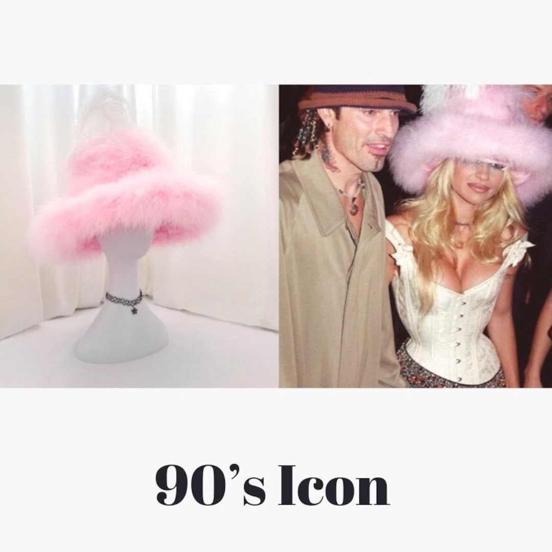 Handmade Large Pink Fuzzy Feather Hat - 90s Y2K Halloween Couples ...