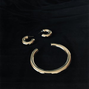 Silver Cuff & Hoops Set Chunky Silver Hoop Earrings and - Etsy