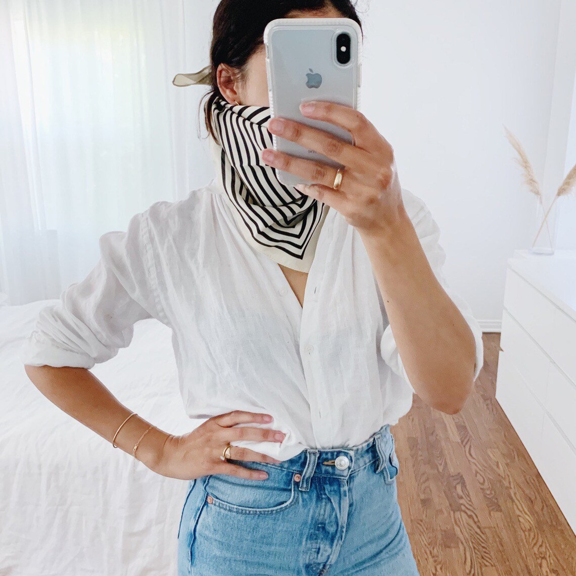 Cream & Black Striped Bandana Scarf Silky Polyester Retro - Etsy