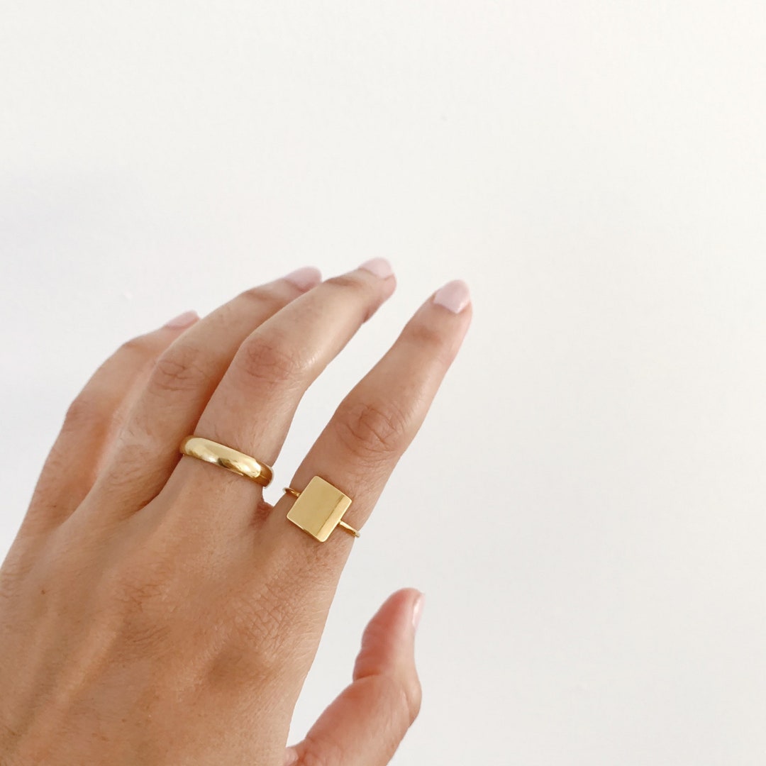 Gold Signet Ring - Square Signet Ring - Delicate Band - Stainless Steel ...