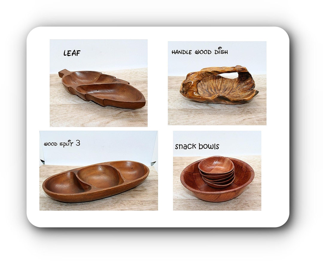 Vintage Mid Century Retro Serving Dishes, Wood Divided Serving Bowl ...