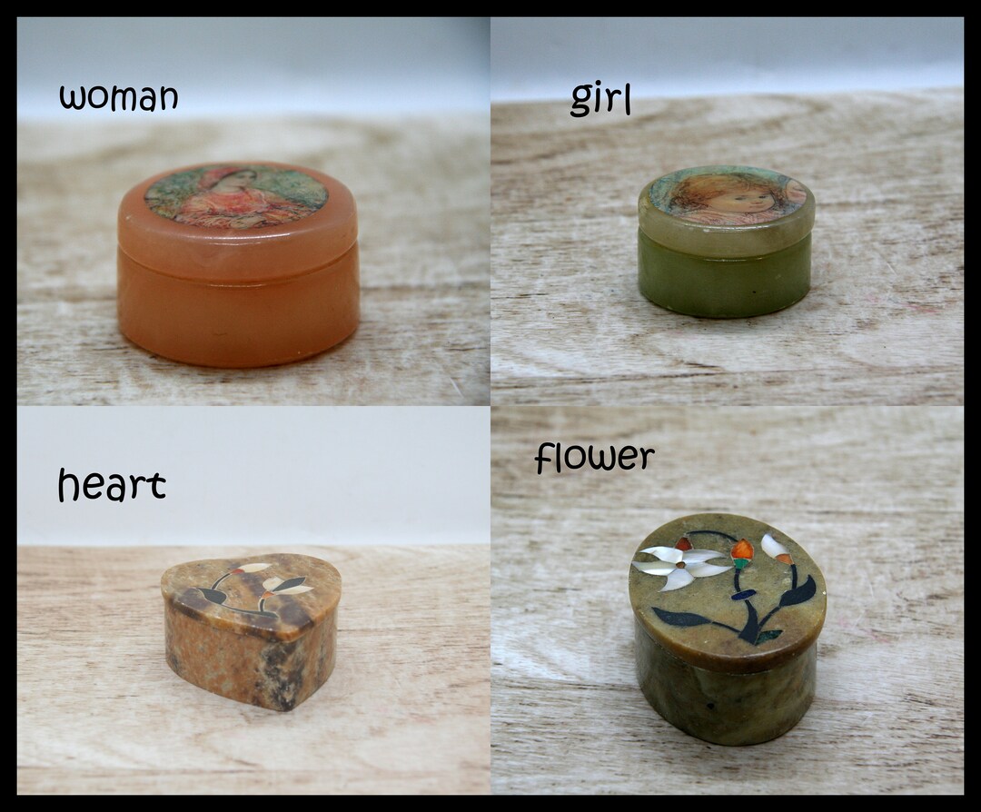 Vintage Stone Marble Trinket Boxes, Edna Hibel Marble Trinket Boxes, - Etsy