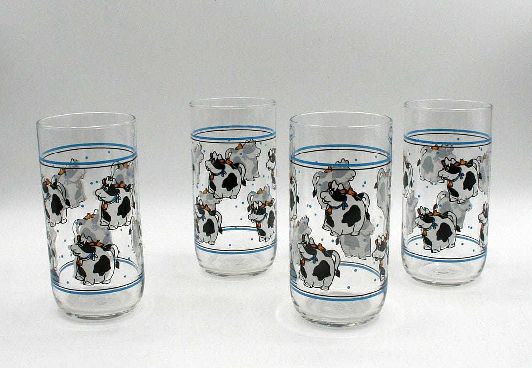 Vintage Set of 4 "happy Cow" Design Glassware 14 Oz Circa 1980s 1990s ...