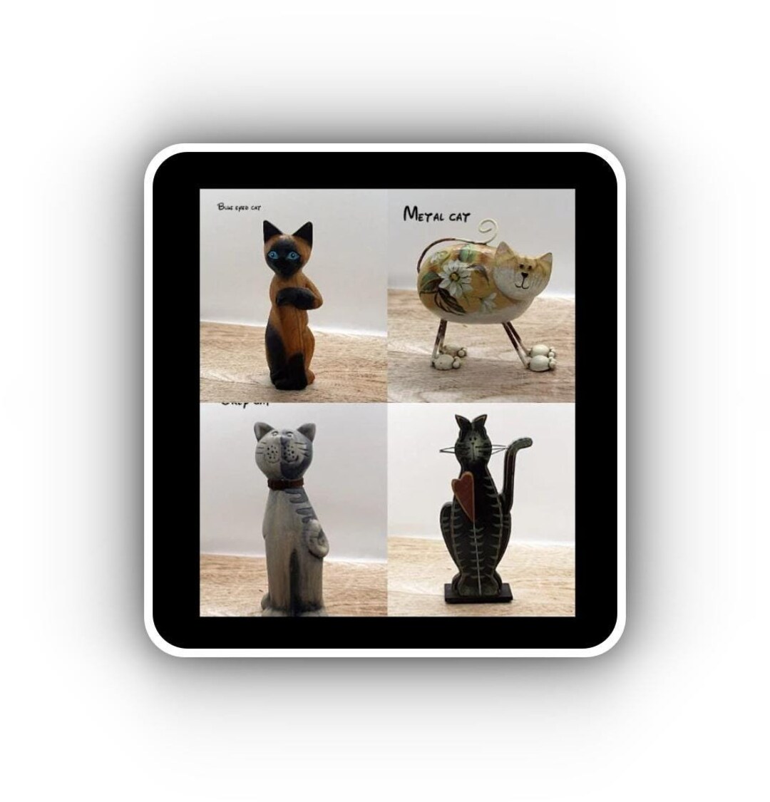 Vintage Table Top Cat Figurine Sculpture, Wood Carved Cat, Metal Hand ...