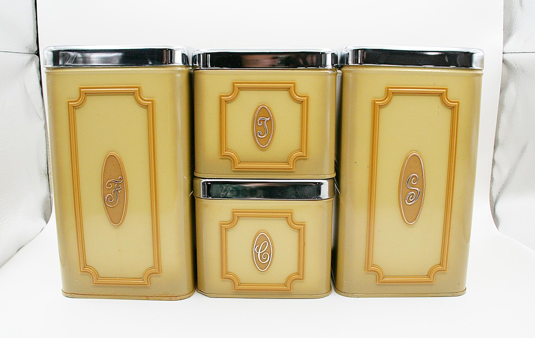 Vintage Mid Century Canister Set 1960s Metal Harvest Gold Made in ...