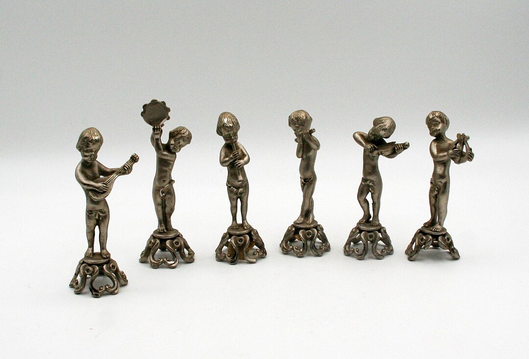 Vintage Metal Figurine Made in Italy Peltro Inciso Set of 6 Cherub ...