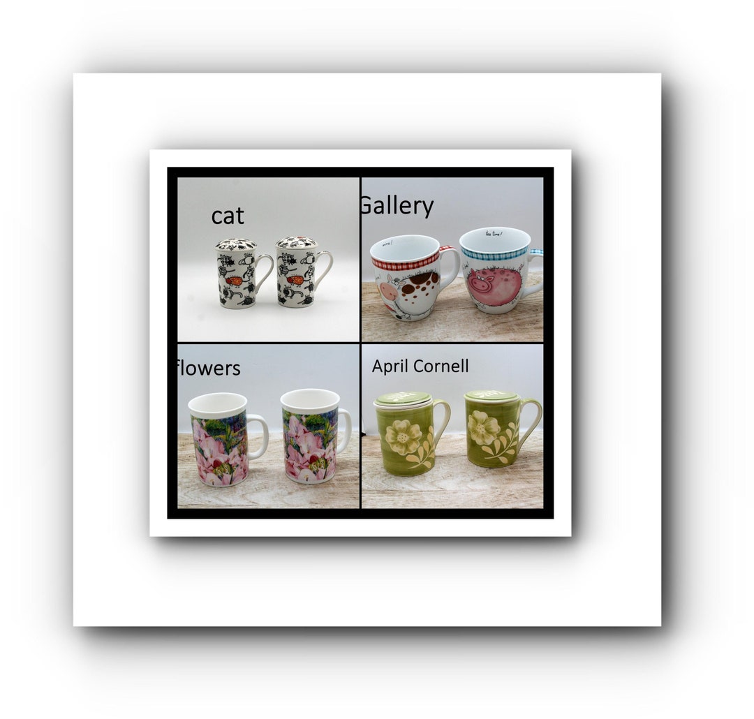 Vintage Cup Mugs Sets, Cat Covered Cups, Gallery Inhesion Cups Pig and ...