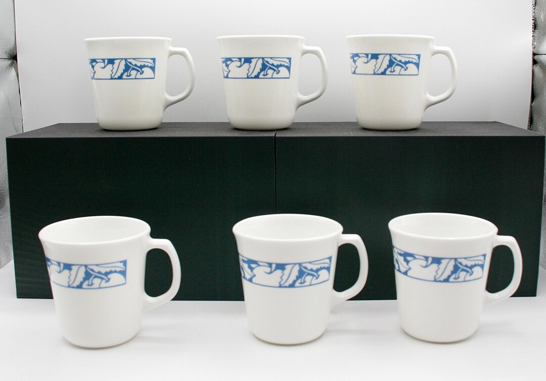 Corelle 1970s Corning USA Harvest Time Pattern Set of 6 Milk Glass Mugs ...