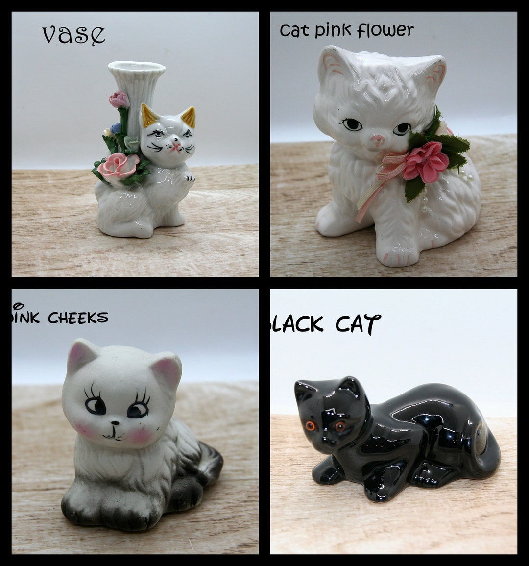 Vintage Ceramic Porcelain Cat Figurines, Black Cat Ceramic With Glass ...