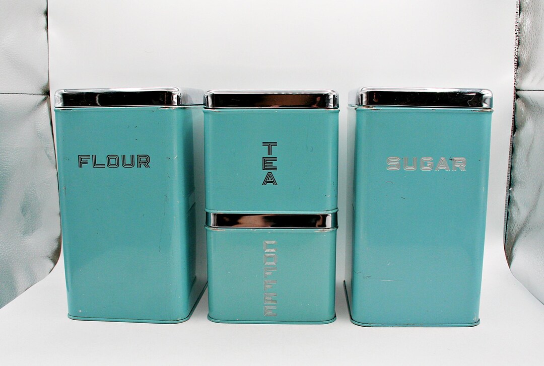 Vintage Mid Century Canister Set of 4 1950s 1960s Turquoise Lincoln ...