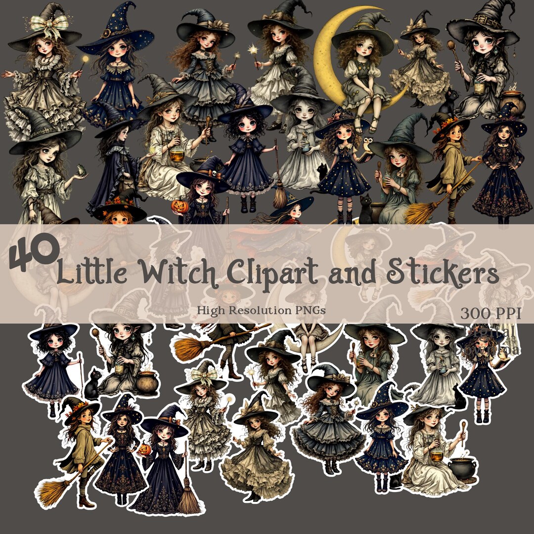 Witch Clipart and Sticker PNG Bundle, Cute Witch Digital Download ...