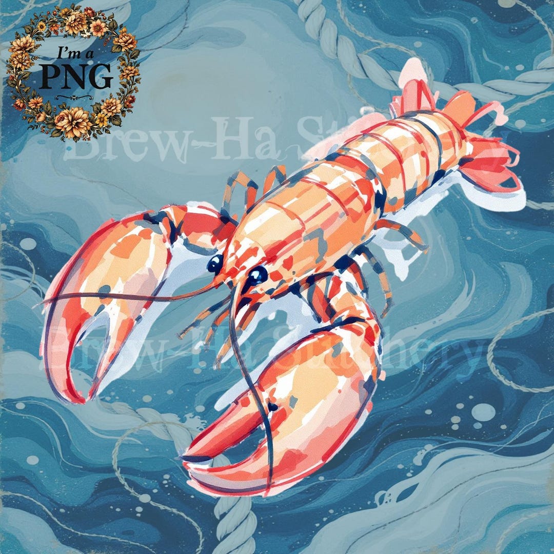 Lobster Watercolor PNG, Lobster Art, Gift for Her, Nautical Art ...