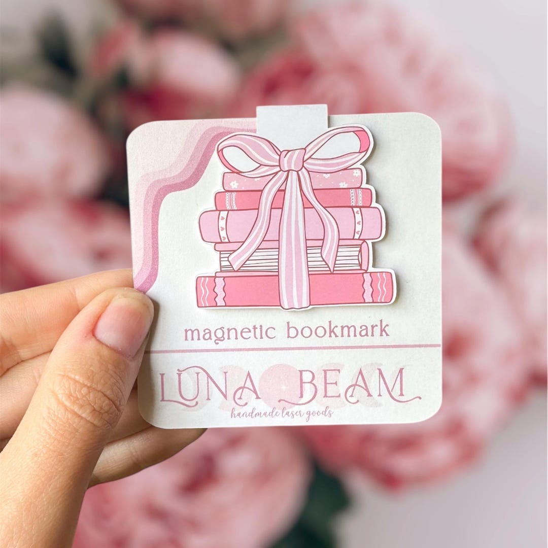 Pink Stack of Books Magnetic Bookmark: Laminated Book Lover Gift ...