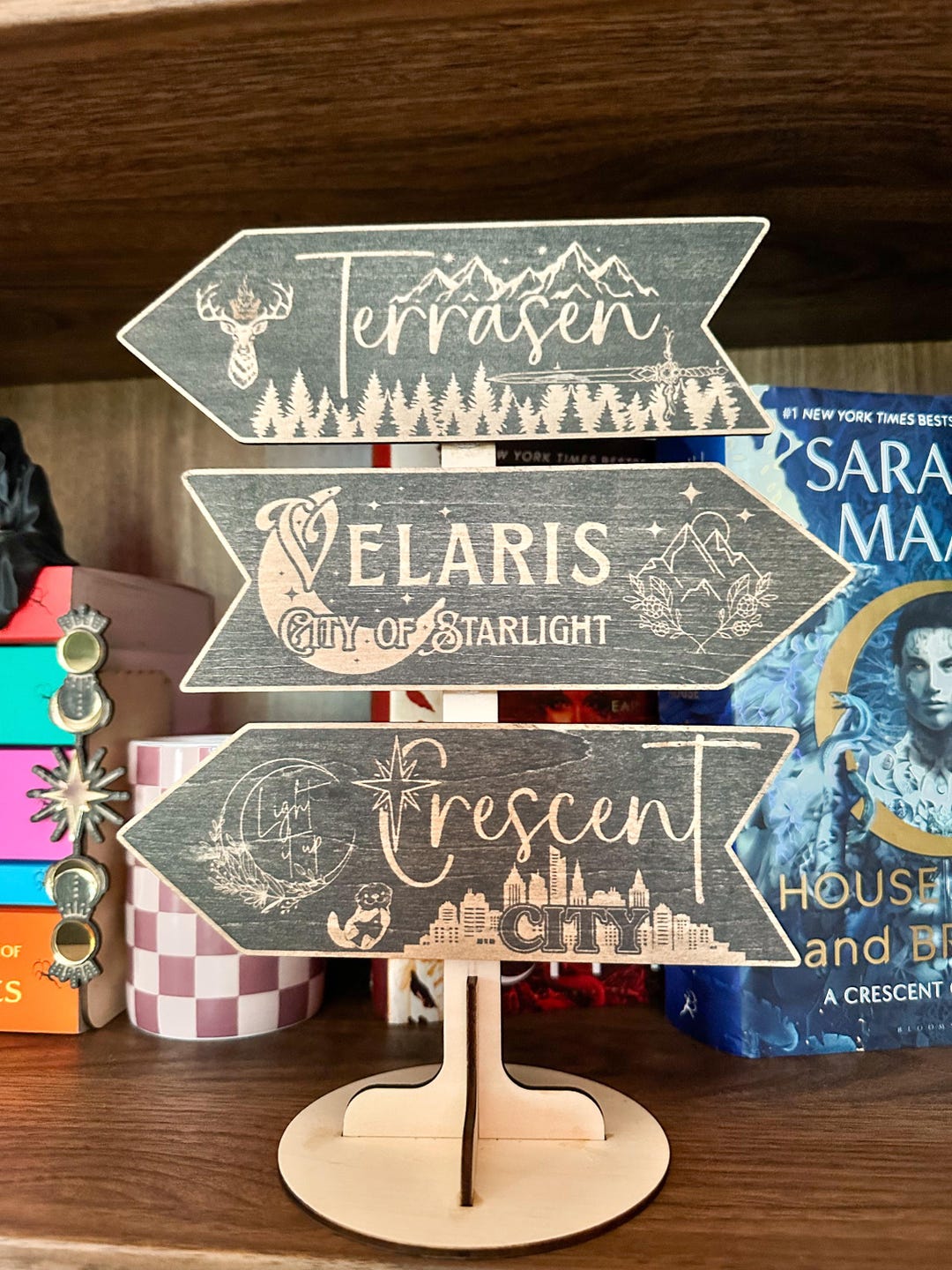 Library Sign Post - Terrasen, Velaris, Crescent City, Bookish, Booktok ...