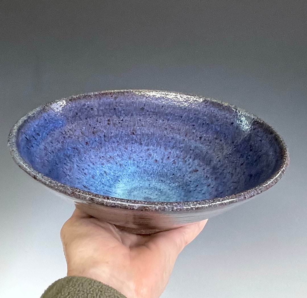 Blue Ceramic Serving Bowl Large Handmade Pottery Bowl Purple - Etsy