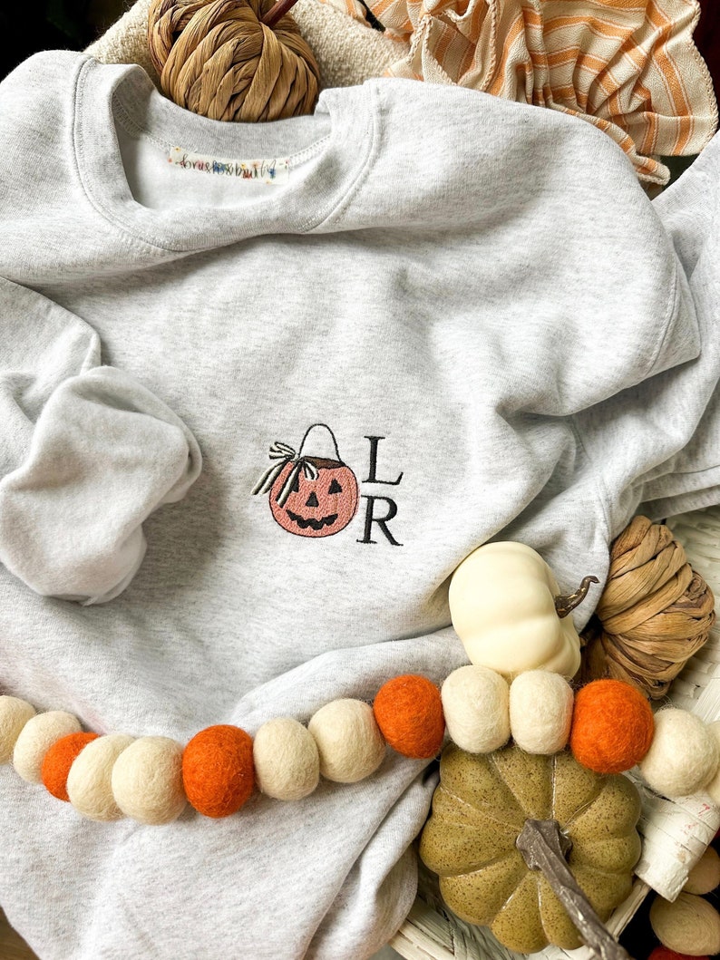 Pumpkin Bucket Monogrammed Sweatshirt X Halloween X Embroidered X ...