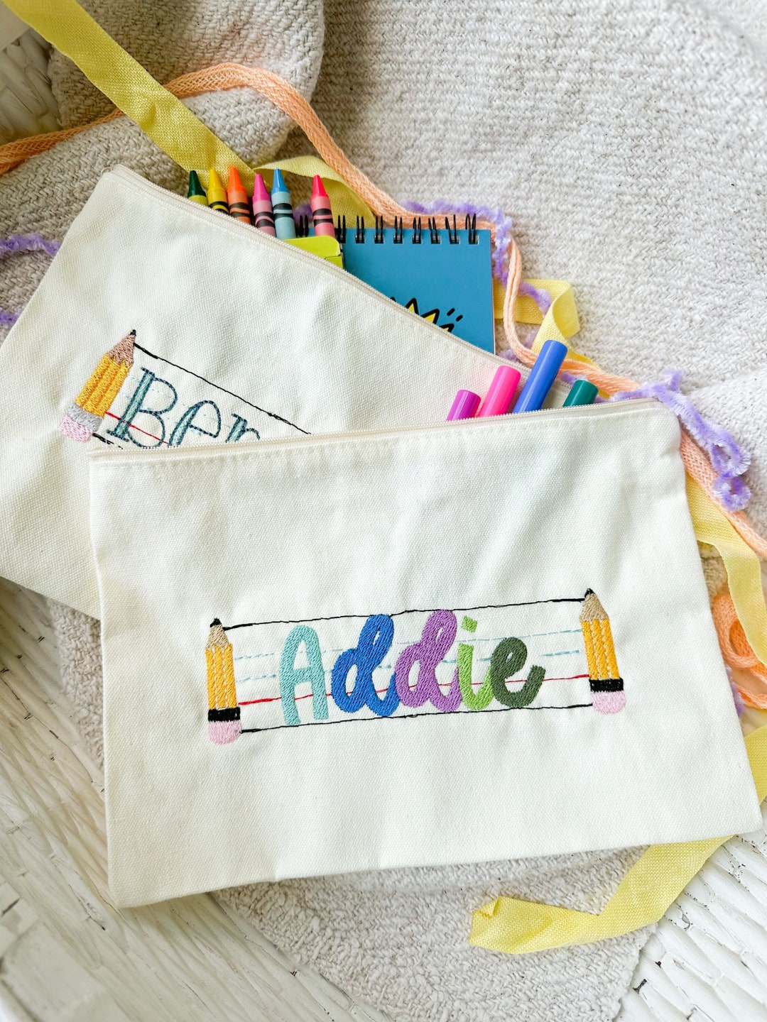 School Supplies Pouch X Back to School X Embroidered Zippered Pouch X ...