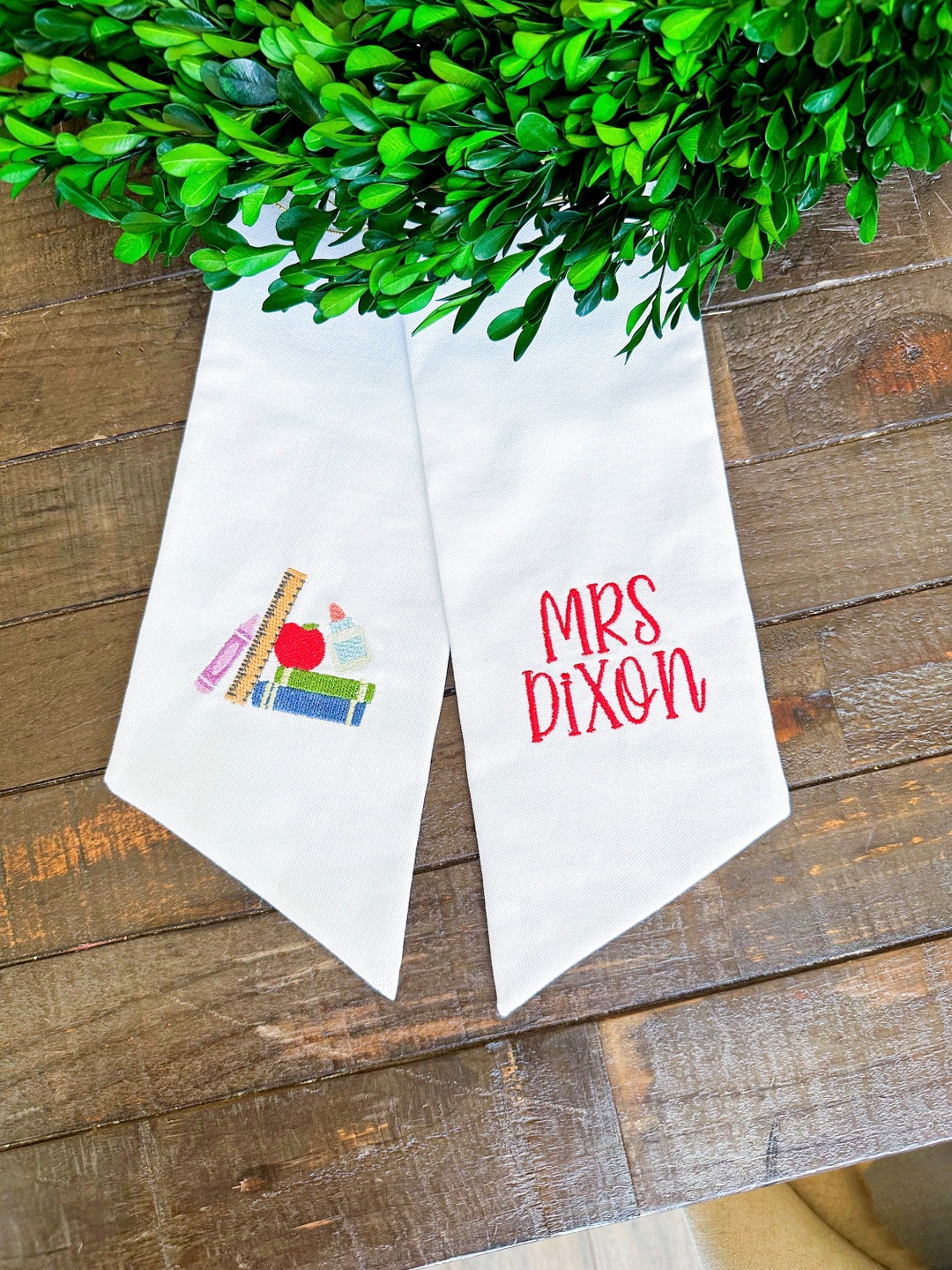 Teacher Door Wreath Sash X Back to School X Custom Embroidered X Hand ...