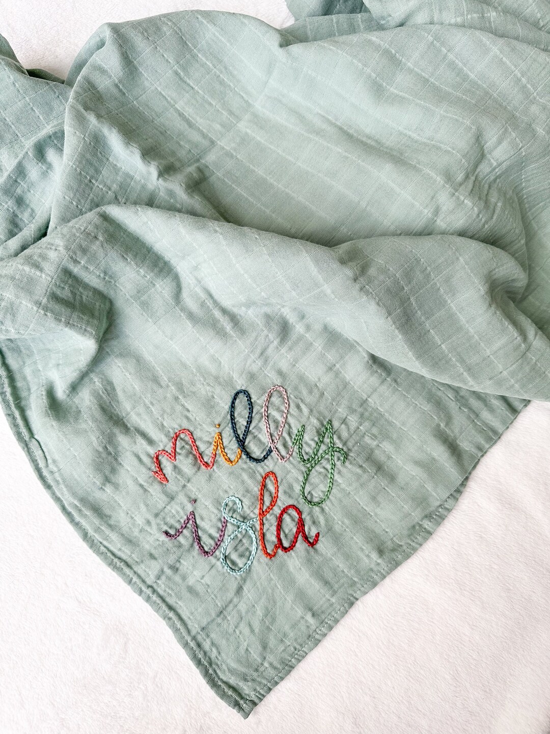 Baby Name Swaddle X Hand Embroidered X the Svobe X Custom - Etsy