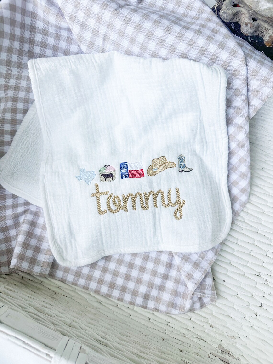Texas Icons Burp Cloth X Monogrammed X New Baby X Embroidered X Custom ...