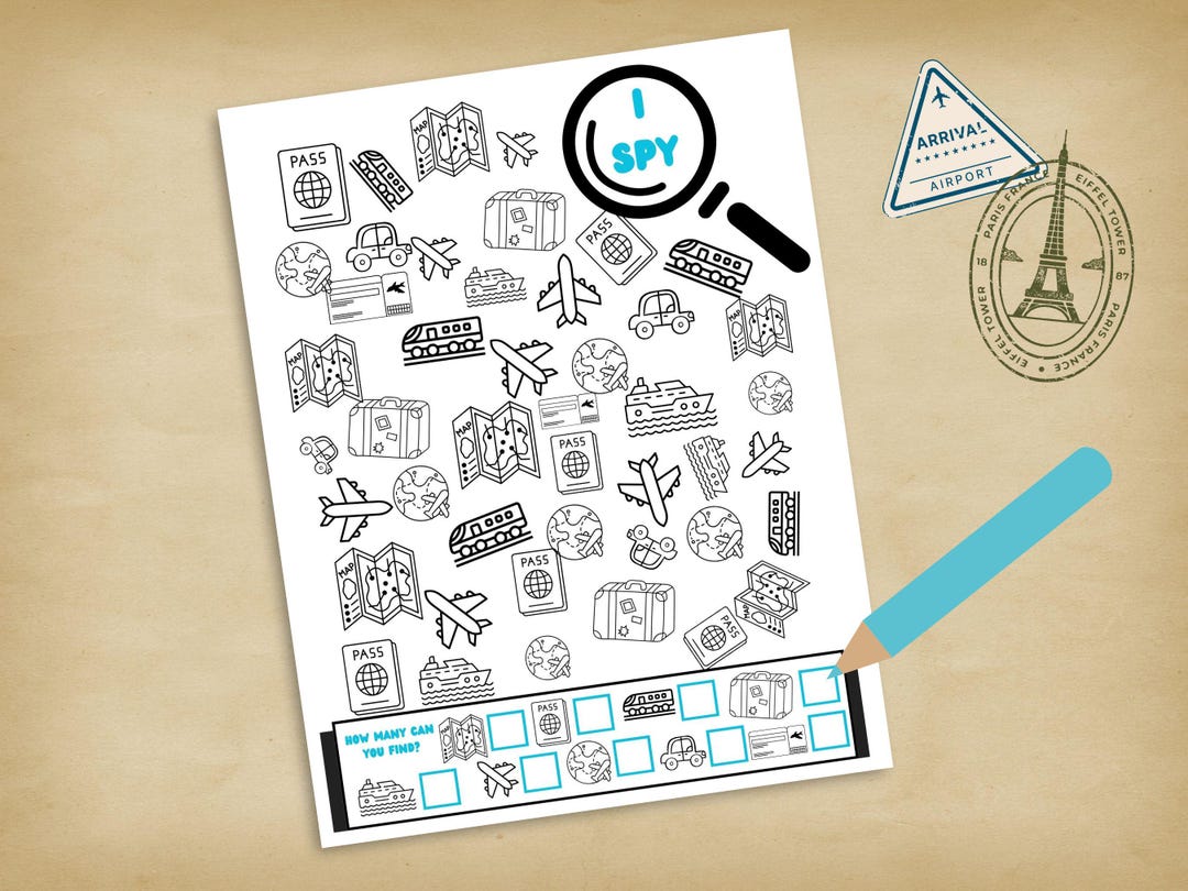 I Spy Travel Adventure Coloring Page – Fun Travel-themed Activity for ...