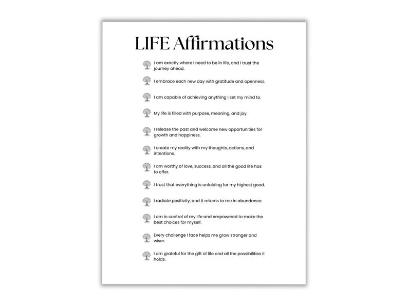 Printable Life Affirmation Cards – Set of 12 Inspirational 4x5 Cards ...