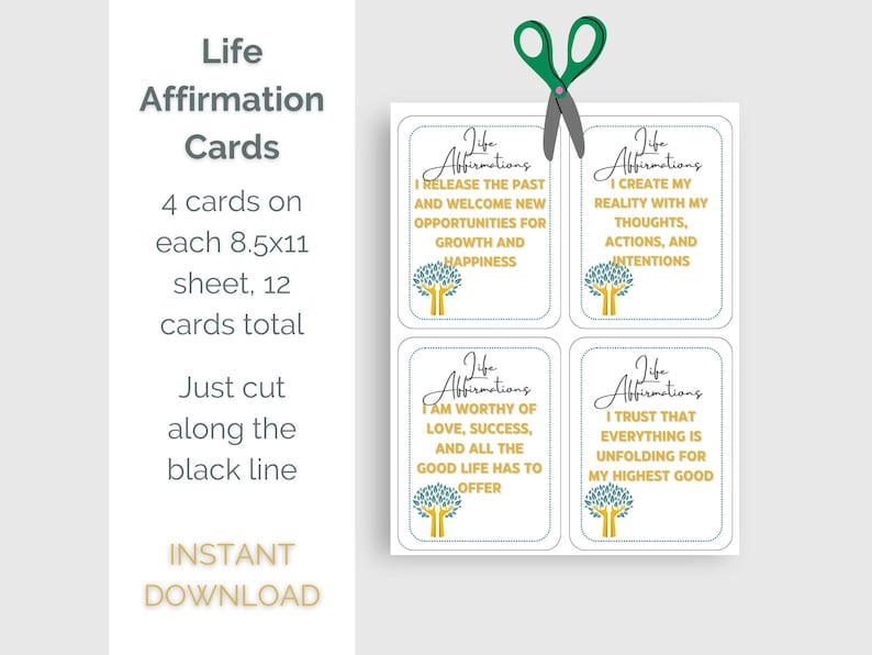 Printable Life Affirmation Cards – Set of 12 Inspirational 4x5 Cards ...