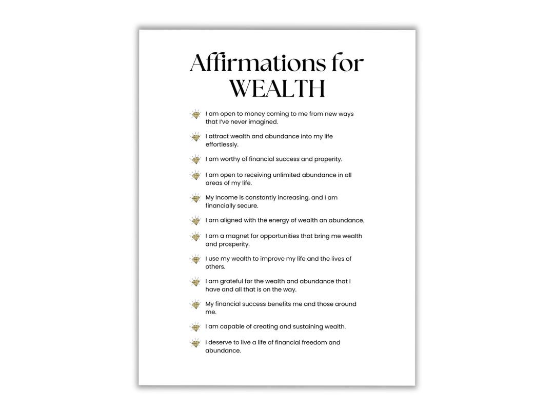Printable Wealth Affirmation Cards – Set of 12 Prosperity & Abundance ...