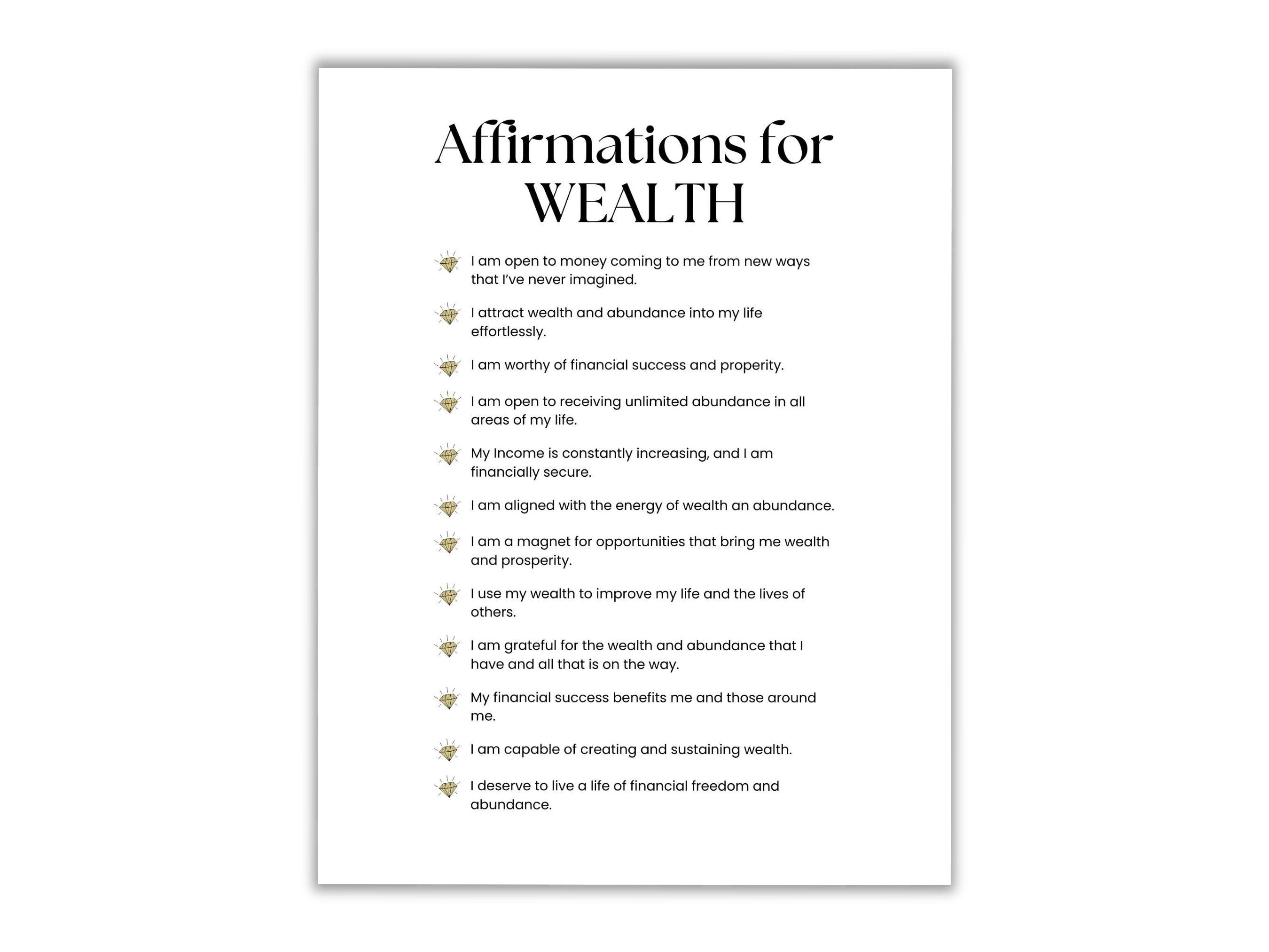 Printable Wealth Affirmation Cards – Set of 12 Prosperity & Abundance ...